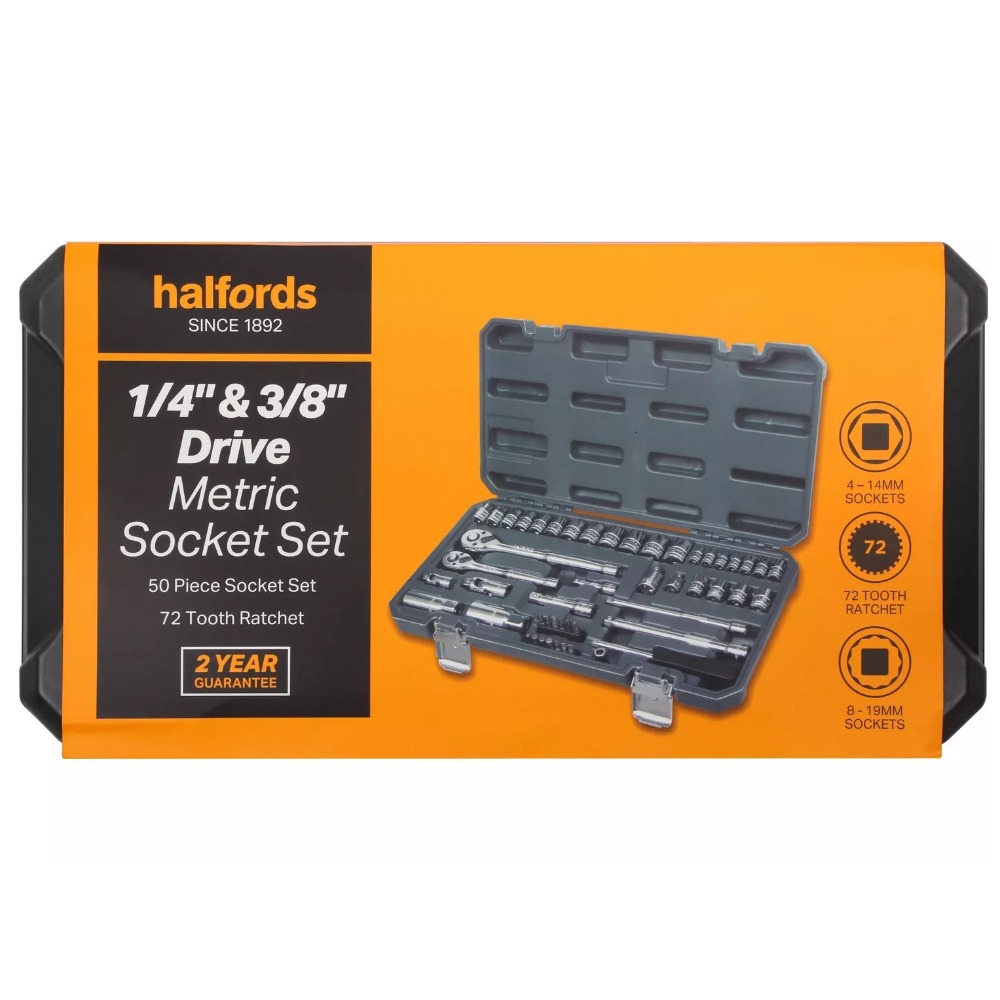 New Halfords 1/4" & 3/8" Drive Metric 50 Piece Socket Set (NEW) - Own4Less